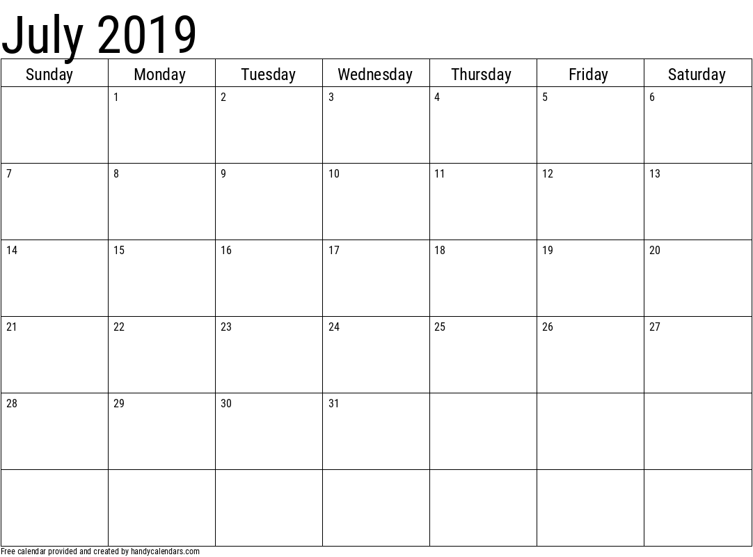 2019 July Calendars - Handy Calendars