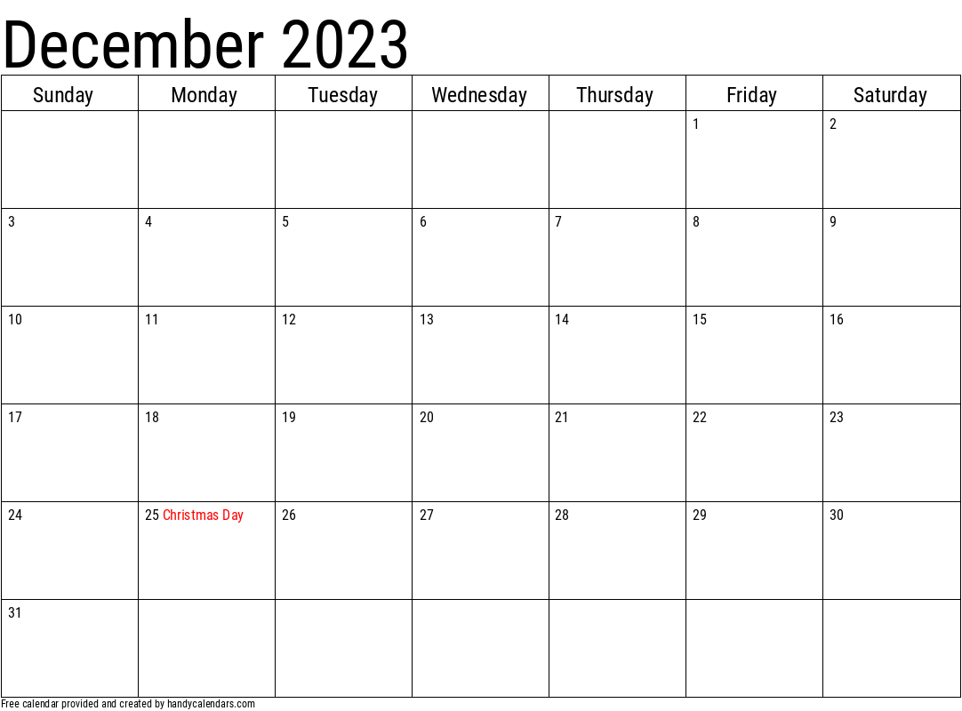 2023 December Calendars Handy Calendars