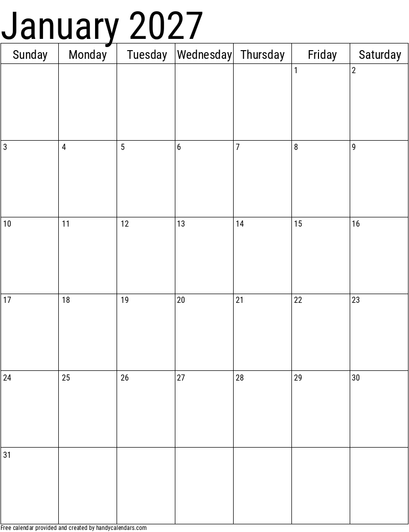2027 January Calendars - Handy Calendars