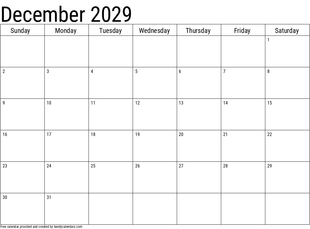 December 2029 Calendar - Handy Calendars