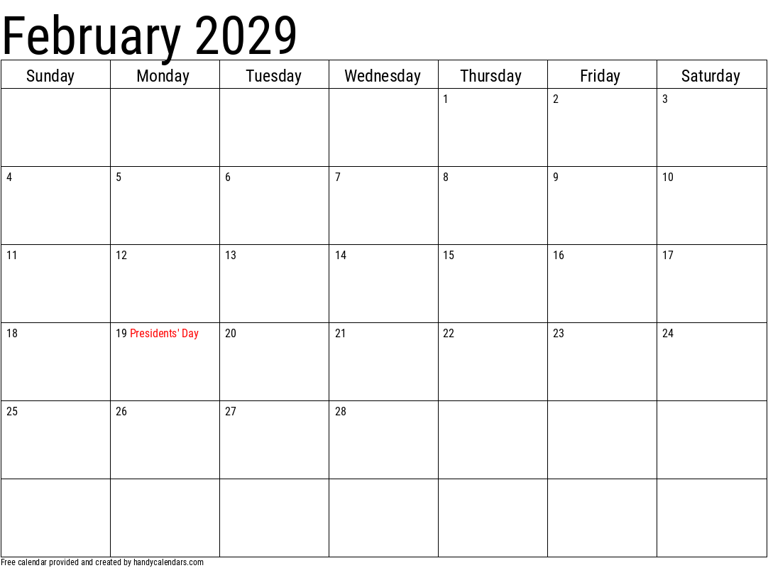 2029 February Calendars - Handy Calendars